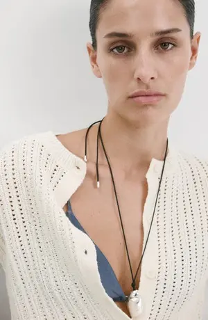 Mango Open Stitch Short Sleeve Cardigan - Ecru
