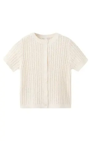 Mango Open Stitch Short Sleeve Cardigan - Ecru