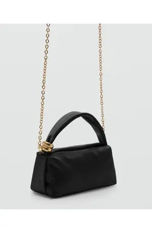 Mango Satin Top Handle Evening Bag - Black