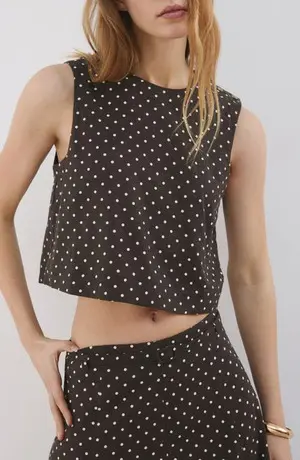 Mango Polka Dot Linen Blend Crop Top