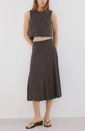 Mango Polka Dot Linen Blend Crop Top