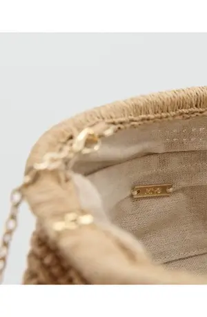 Mango Woven Frame Clutch With Chain Strap - Beige