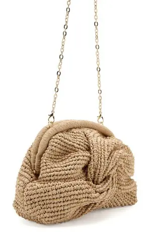 Mango Woven Frame Clutch With Chain Strap - Beige