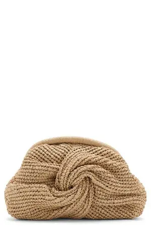 Mango Woven Frame Clutch With Chain Strap - Beige