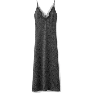 Mango Lace Trimmed Polka Dot Slipdress - Black