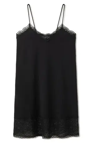 Mango Lace Trim Jersey Chemise - Black