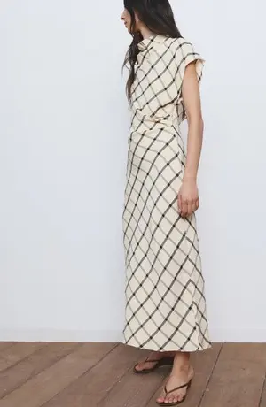 Mango Windowpane Check Asymmetric Dress