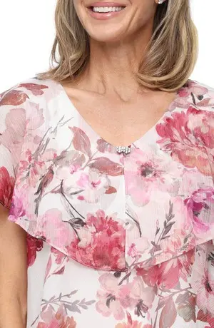 SL FASHIONS Floral Tiered Ruffle Chiffon Dress