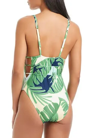 Sanctuary Shirred Cutout One-piece Swimsuit - Green Multi