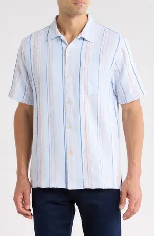 Tommy Bahama Milano Textured Stripe Cotton Camp Shirt