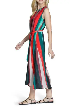 APNY Stripe Belted Midi Shirt Dress - Red Multi