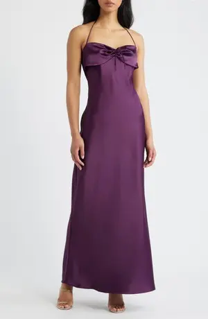 Princess Polly Ruched Halter Satin Gown