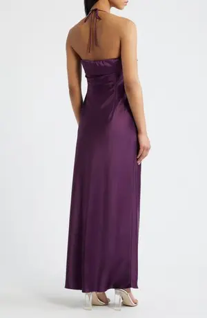 Princess Polly Ruched Halter Satin Gown