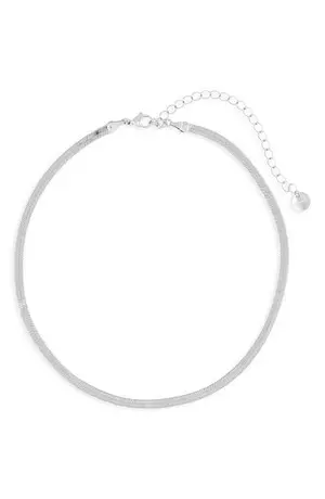 THE SIS KISS Skinny Herringbone Choker Necklace - Silver