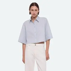 Helmut Lang Cropped Trench Shirt - Light Blue Multi