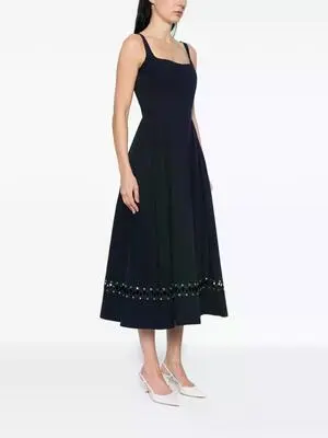 Maje Flared Midi Dress With Silver-tone Eyelet Details - Blue