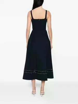 Maje Flared Midi Dress With Silver-tone Eyelet Details - Blue