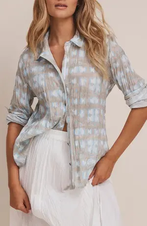 NZ BY NIC AND ZOE Shibori Core Crinkle Button-up Cotton Shirt