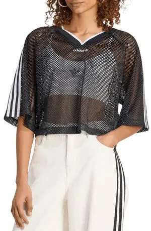 ADIDAS ORIGINALS Mesh Crop Jersey Top - Black