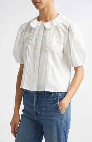 Mille Harriet Lace Detail Cotton Button-up Shirt