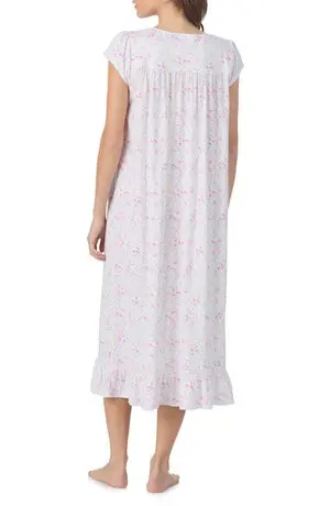 Eileen West Cap Sleeve Cotton Jersey Nightgown - White Multi