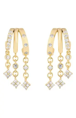 ATHRA LUXE Modern Muse Cz Clover Charm Hoop Earrings - Gold