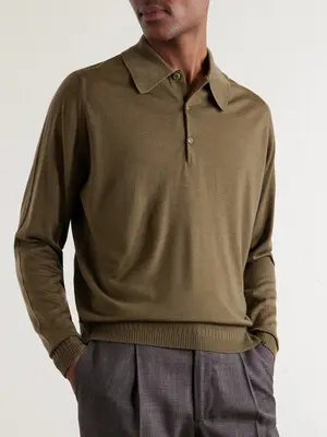John Smedley Bill Nighy Merino Wool Polo T-shirt - Green
