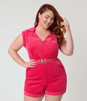 SMAK PARLOUR 1970's Cuffed Sleeve Romper - Red Solid