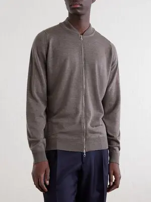 John Smedley Maclean Merino Wool Zip-up Sweater - Gray