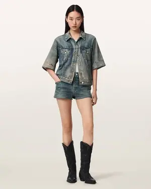 ALLSAINTS Asher Terry High Waisted Illusion Denim Shorts