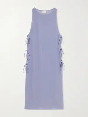 Le Kasha Jarajug Organic Linen Midi Dress With Side Ties - Blue