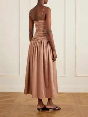 Tove Amina Gathered Organic Cotton Midi Dress - Neutrals