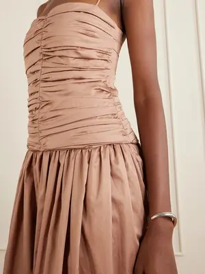 Tove Amina Gathered Organic Cotton Midi Dress - Neutrals