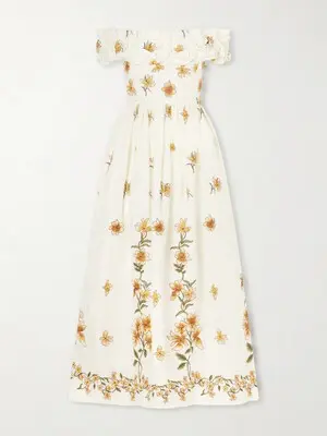 Agua Bendita Espliego Linen Floral Maxi Dress
