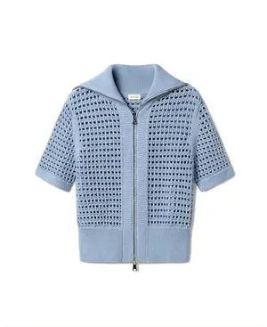 Lilysilk Toscana Pointelle Knit Double-zip Cardigan