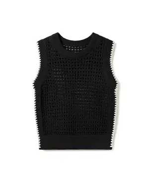 Lilysilk Toscana Pointelle Embroidered Vest - Black