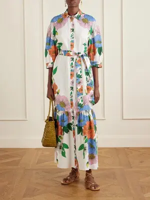 Borgo De Nor Bianca Linen-blend Floral Midi Dress - Multi