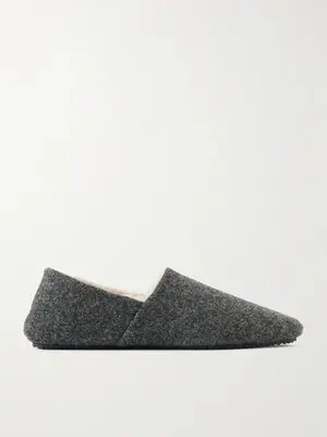 Mr P. Shearling-lined Woven Slippers - Gray