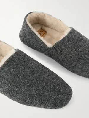 Mr P. Shearling-lined Woven Slippers - Gray