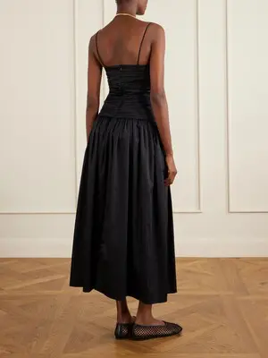 Tove Amina Gathered Organic Cotton Midi Dress - Black