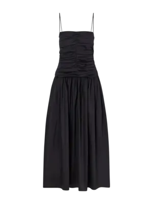 Tove Amina Gathered Organic Cotton Midi Dress - Black