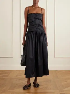 Tove Amina Gathered Organic Cotton Midi Dress - Black