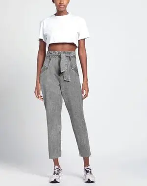 GAELLE PARIS Cotton Denim High Waisted Tapered Leg Jeans With Belt