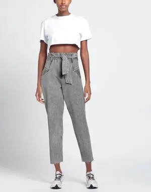 GAELLE PARIS Cotton Denim High Waisted Tapered Leg Jeans With Belt