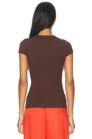 Enza Costa Textured Rib Cap Sleeve Crewneck Tee - Chocolate