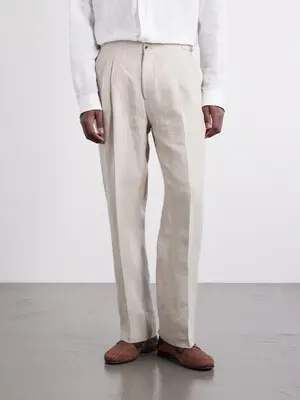 Mr P. Straight-leg Pleated Linen Trousers