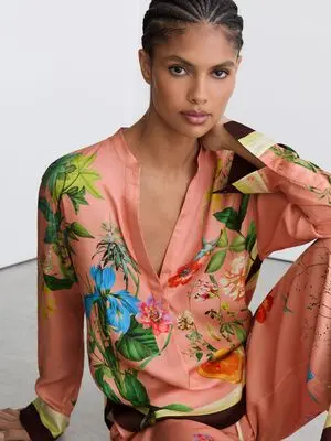 REISS Milos Tropical Scarf-print Half-button Shirt