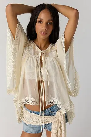 Free People Heritago Poncho Top - Ivory