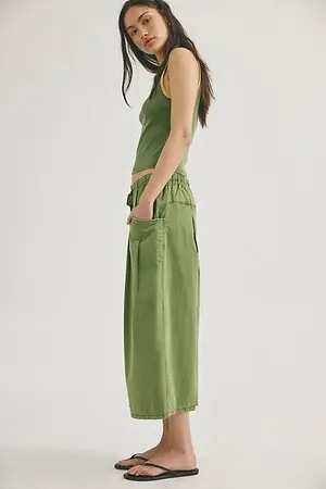 Free People Telluride Wide-leg Cropped Pants - Cedar Green