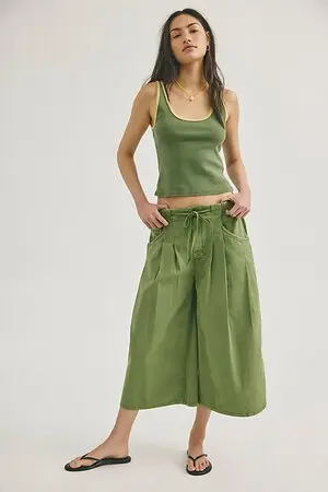 Free People Telluride Wide-leg Cropped Pants - Cedar Green